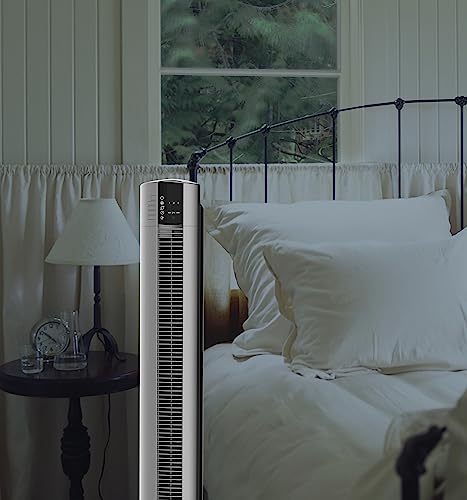Lasko Oscillating Performance Tower Fan, Nighttime Setting, Remote Control, Timer, 3 Speeds, for Bedroom, Home and Office, 48", Gray, T48314