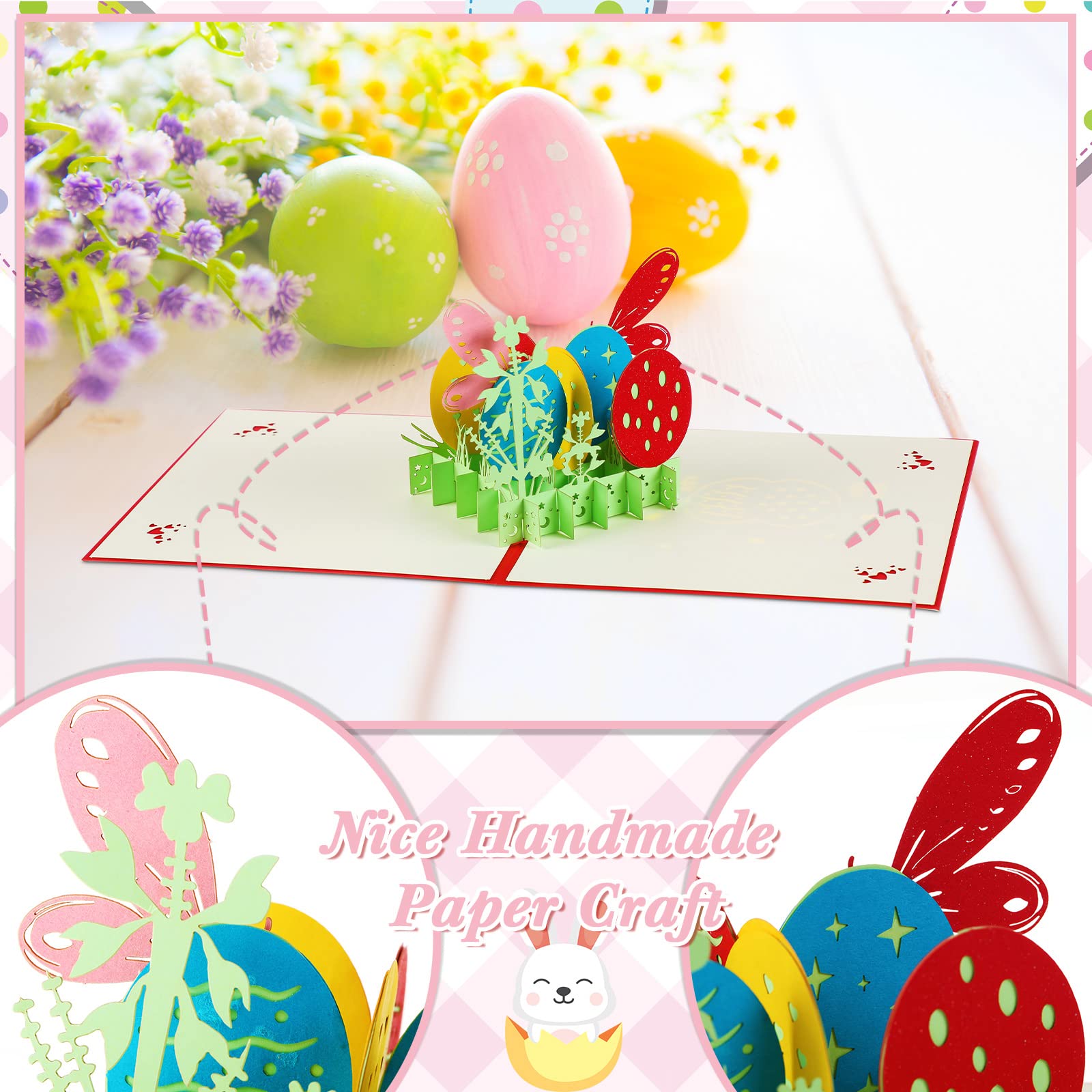 5 Pieces Easter Pop up Cards Set, Easter Eggs Basket Bunny 3D Greeting Cards Present Card for Easter with Envelopes, Writing Cards and Cute Envelope Stickers (Lovely Style).
