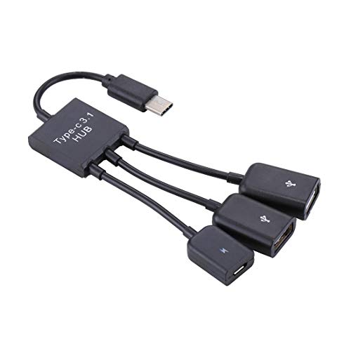 Leya-US Spare Part Portable USB-C/Type-C Male to Dual USB Ports Female + Micro USB Female Mini Cable Hub Splitter Adapter