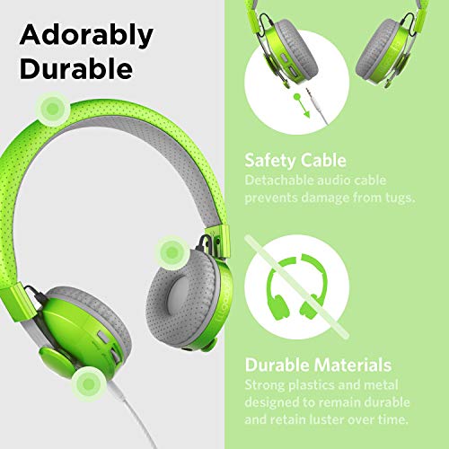 LilGadgets Untangled Pro Wireless Headphones for Kids, On-Ear Bluetooth Headphones with Built-in Microphone, No More Tangled Wires, Kids Headphones for School, Green