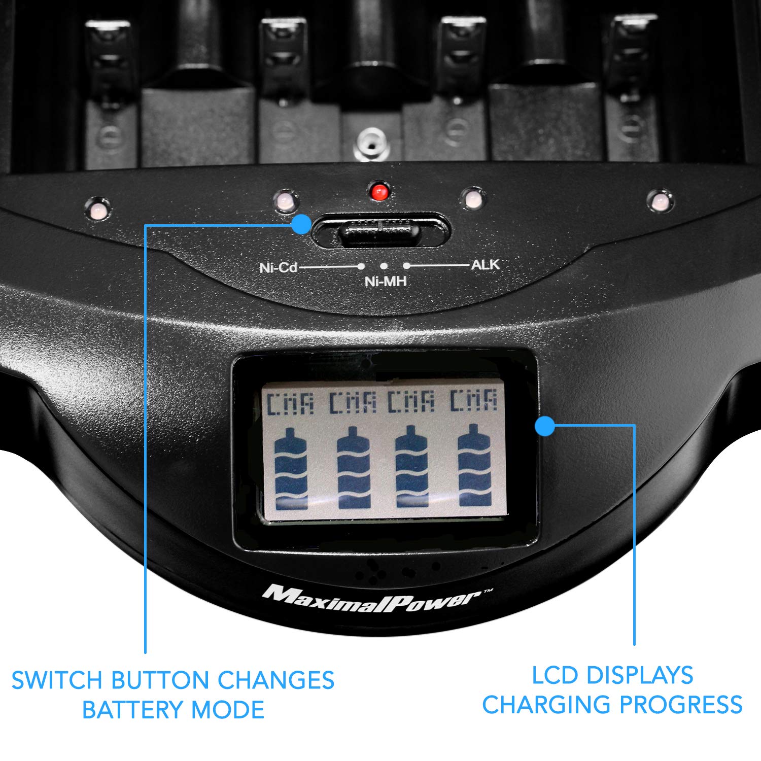 MaximalPower Universal Battery Charger Station for Alkaline, RAM, Ni-MH, Ni-CD, AA, AAA, C, D, 9V Batteries | FC999 Model (Battery Charger)
