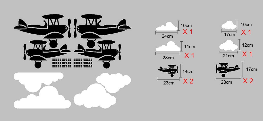 JUEKUI Airplane Wall Sticker Aircraft with Clouds Wall Decal for Baby Boys Bedroom Decoration Fighter Airplane Wall Decor WS65 (Black and White)
