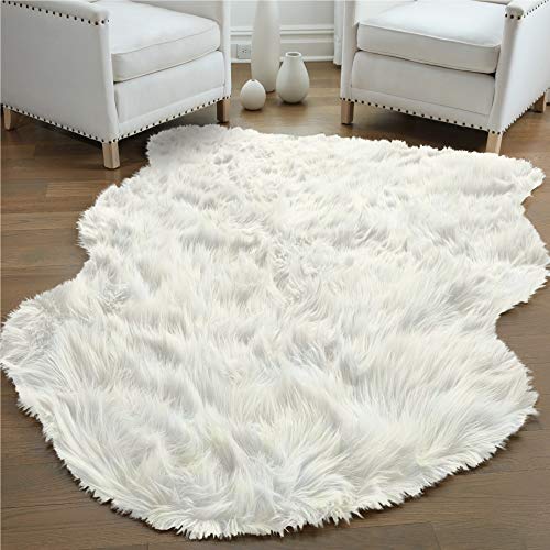 Gorilla Grip Fluffy Faux Fur Rug, Machine Washable Soft Furry Area Rugs, Rubber Backing, Plush Floor Carpets for Baby Nursery, Bedroom, Living Room Shag Carpet, Luxury Home Decor, 3x5, Ivory