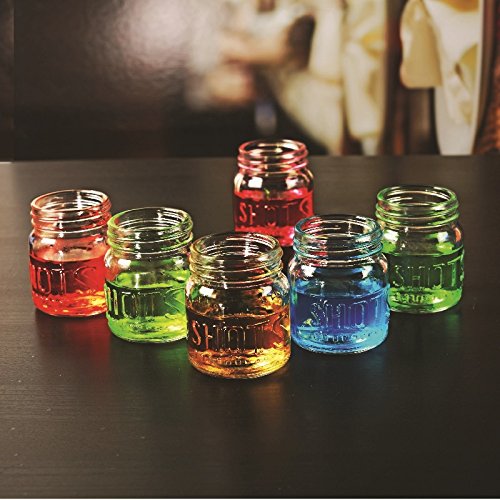 Circleware Mini Mason Jar Heavy Base Shot Glasses, Set of 6, Fun Party Home Entertainment Dining Beverage Drinking Glassware Tumbler Whiskey Coffee Espresso Liquor Bar Jello Cups, Block, 4.9 oz