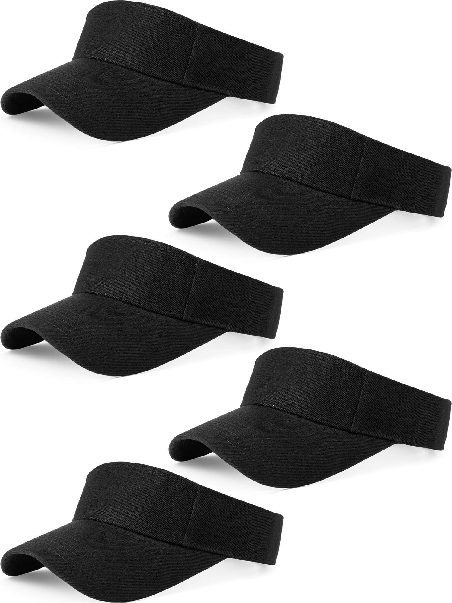 5 Pieces Sport Wear Athletic Visor Sun Visor Adjustable Cap Men Women Sun Sports Visor Hat (Black)