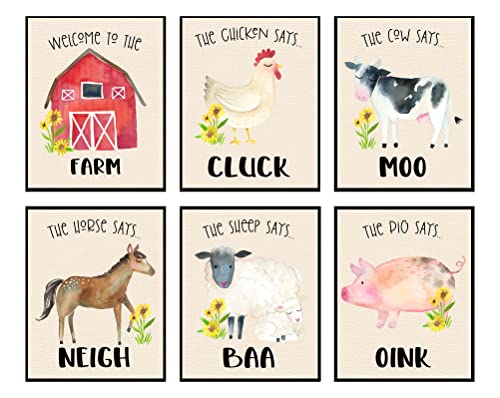 Farm Nursery Decor, Cow Wall Decor, Pig Nursery Decor for Boys, Baby Wall Decor, Chicken Wall Art, Farm Animal Nursery Decor, Nursery Wall Decor Girl, Set of Prints 8x10" (Welcome To The Farm)