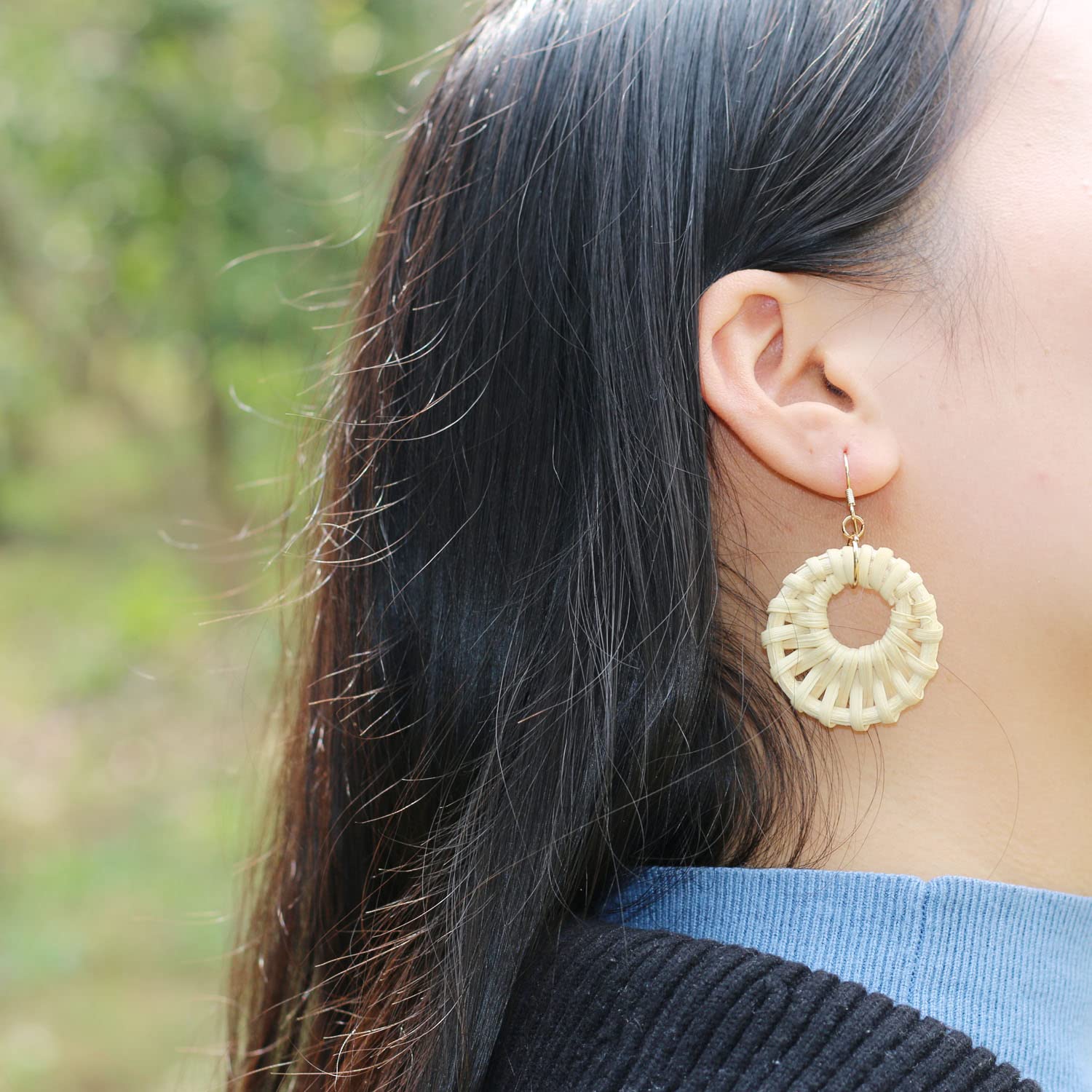 4 Pairs Geometric Rattan Earrings,Tassel Woven Bohemian Earrings for Women Girls Straw Braid Hoop Drop Dangle Earring