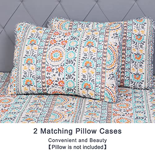 DREAMCLOUD HOME Bohemian Quilt Set Full Queen Size 3 Piece, Cosima Striped Pattern Printed Bedding Coverlet Set, Lightweight Soft Reversible Bedspread Sets for All Season (1 Quilt & 2 Pillow Shams)