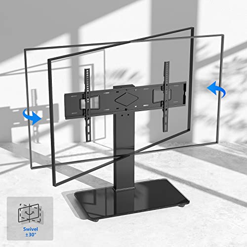 Rfiver Universal Swivel TV Stand Table Top TV Stand Base for 40 to 86 Inch Flat Screen TVs, Height Adjustable Mount, Center TV Stand Replacement with Tempered Glass Base