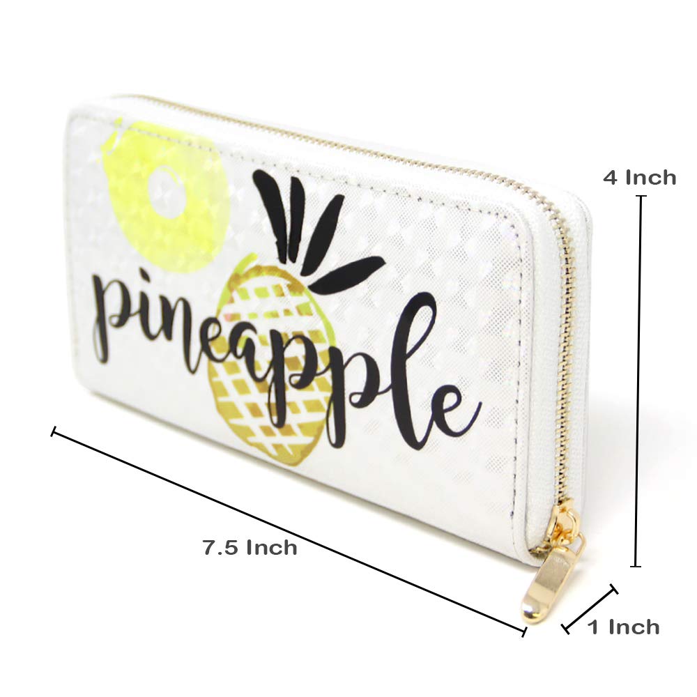 by you Women Holographic 3D Long Clutch Wallet Zipper Closure Card Slots Zippered Coin Pouch (PINEAPPLE)