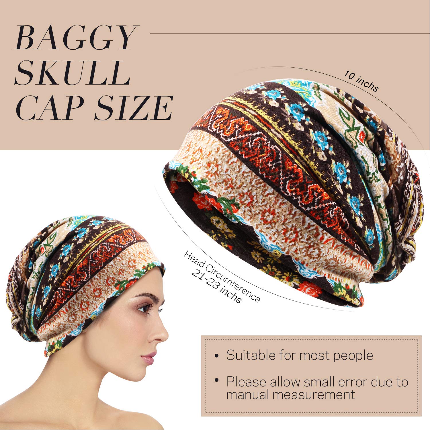 5 Pieces Women's Slouchy Beanie Hat Stretch Turban Hats Cancer Headwear Caps Baggy Skull Sleep Scarf (Striped Style) Multicoloured
