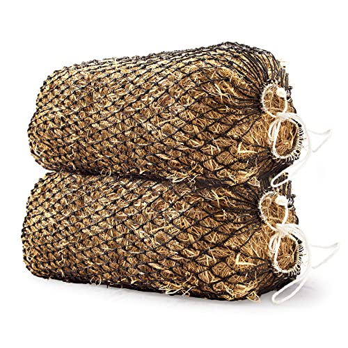 Bloomoak Handwoven Hay Net Feeder for Horses, Durable Soft Black PE 2-String Hay Bales Bags with 1.6" Hole, Fit 36 * 18 * 18 Square Bale Easily (50" Long) (2PCS)