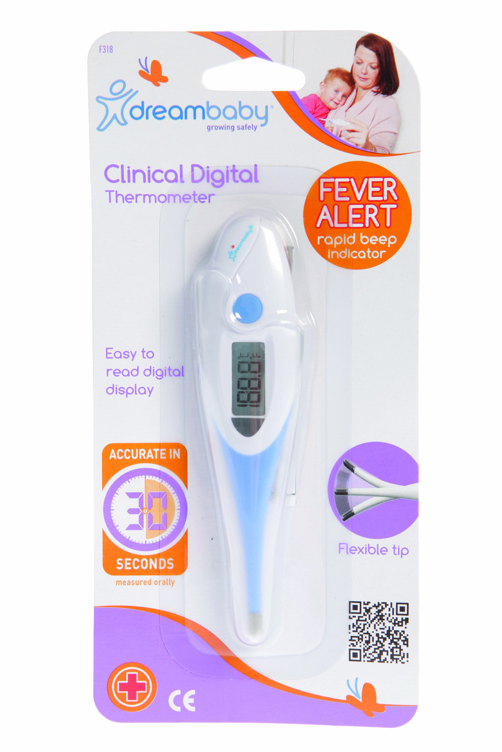 Dreambaby Clinical Digital Oral Thermometer - Accurate Temperature Reading in 30 seconds - With Fever Alert Sound Feature - Suitable for Infants, Toddlers & Adults - Blue - Model L318