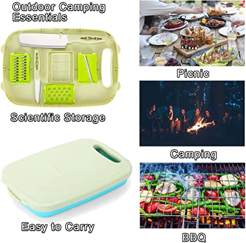AJH3 ESSENTIALS 9-in-1 Collapsible Cutting Board with Colander and Prep Tub: The Ultimate Meal Prep Station for Any Occasion (Blue/Green)