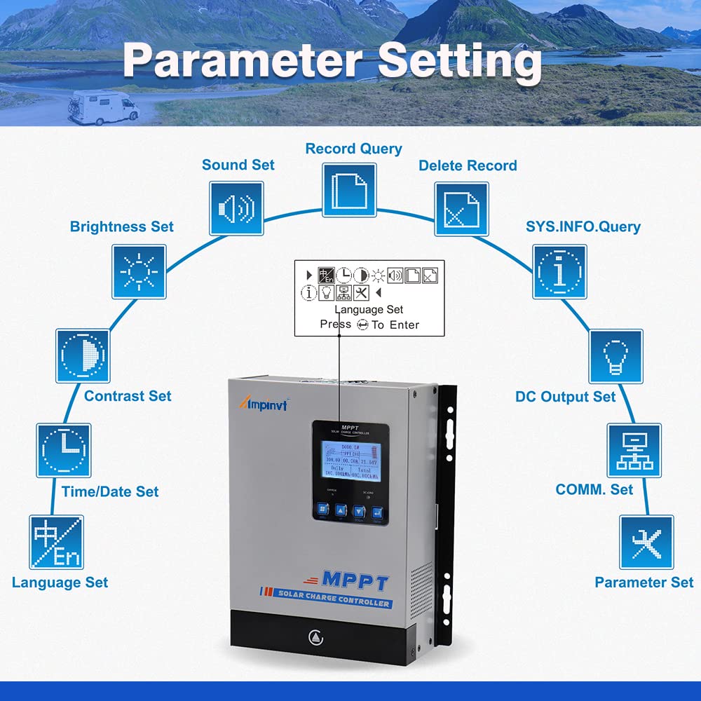 60A MPPT Solar Charge Controller 60amp Panel Battery Charger Controller 48V 36V 24V 12V Auto Max 150VDC Input Sealed Gel AGM Flooded Lithium Battery