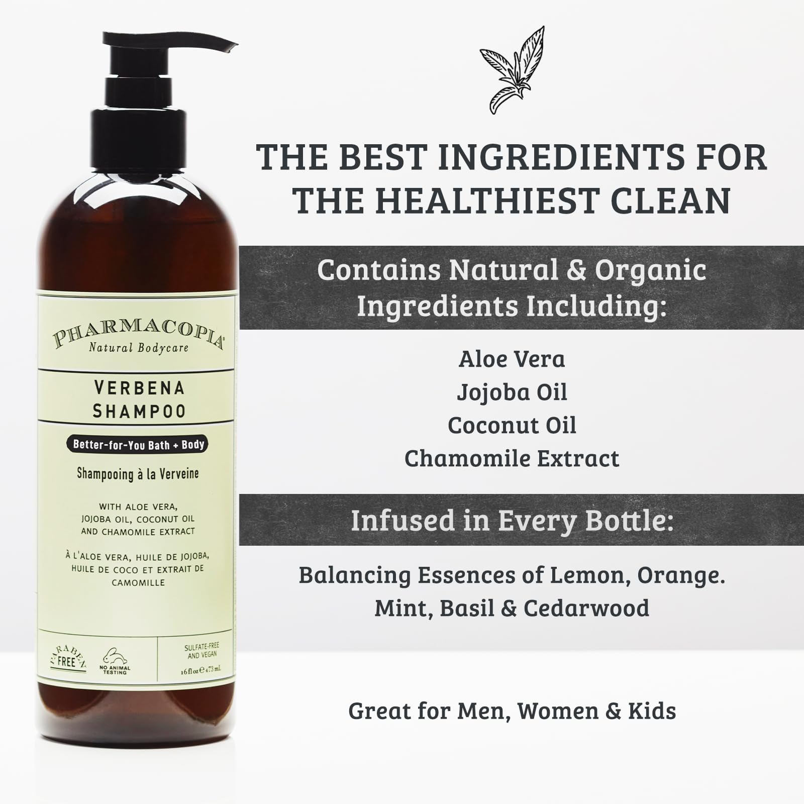 Pharmacopia Verbena Shampoo & Conditioner Bundle – Aromatherapy Hair Care with Natural Plant Based & Organic Ingredients – Vegan, Cruelty Free, No Parabens or Sulfates, Set of 2 16oz Bottles
