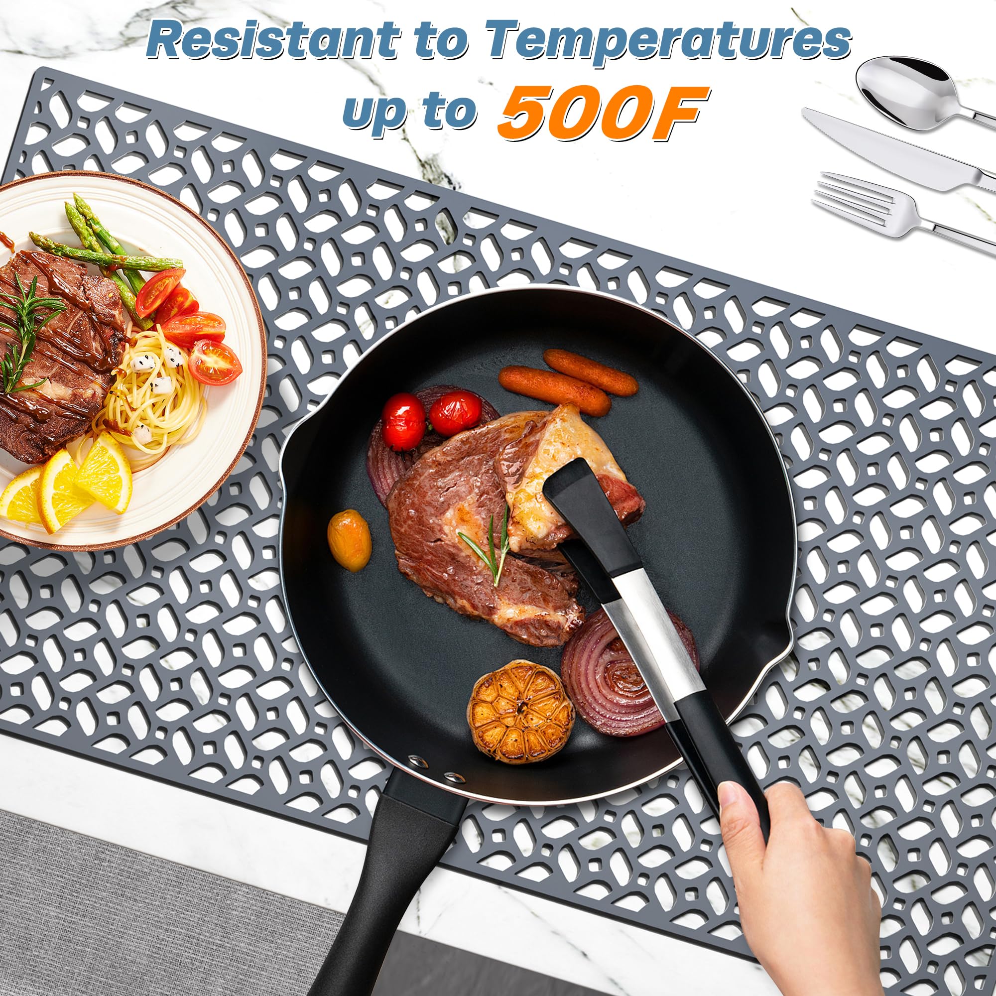 Sink Mat Protector for Kitchen Sink, JUSTOGO 29.5" x 15.6" Silicone Kitchen Sink Protector Grid for Stainless Steel Sink with Rear Drain, Heat Resistant