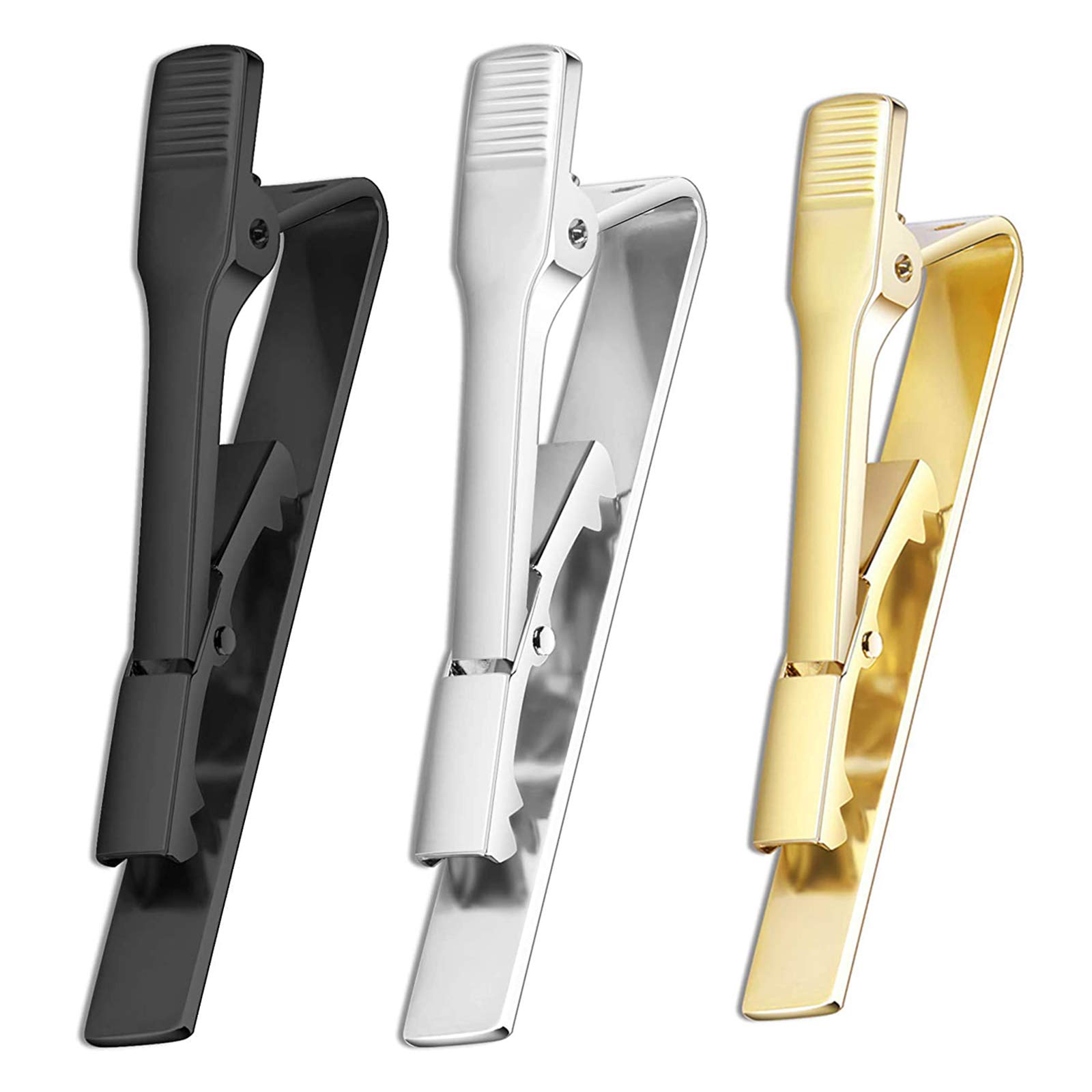 6 PCS Tie Clips for Men, Black Gold Sliver Tie Bar Clip Set for Regular Ties for Wedding Anniversary Business and Best Gift