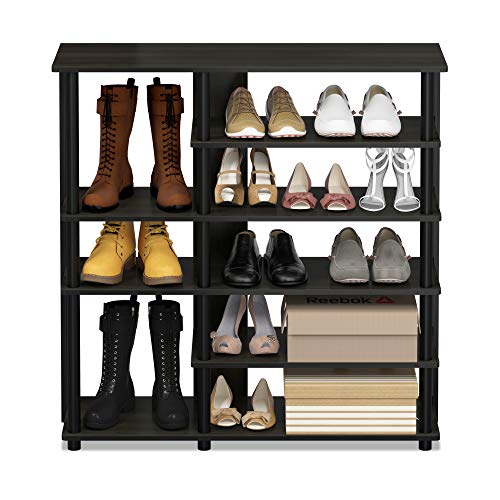 Furinno Turn-N-Tube Multi Storage Shoe Rack, 35.2"W 6-Tier, Espresso/Black,17082EX/BK