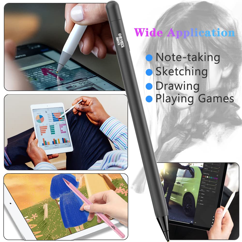 Stylus for iPad,Stylus for iPhone, Rechargeable Stylus Pen,1.4mm Fine Tip for Drawing and Writing, Compatible iPad Pro/iPhone and iPad/iPad Mini/iPad Air (Black)