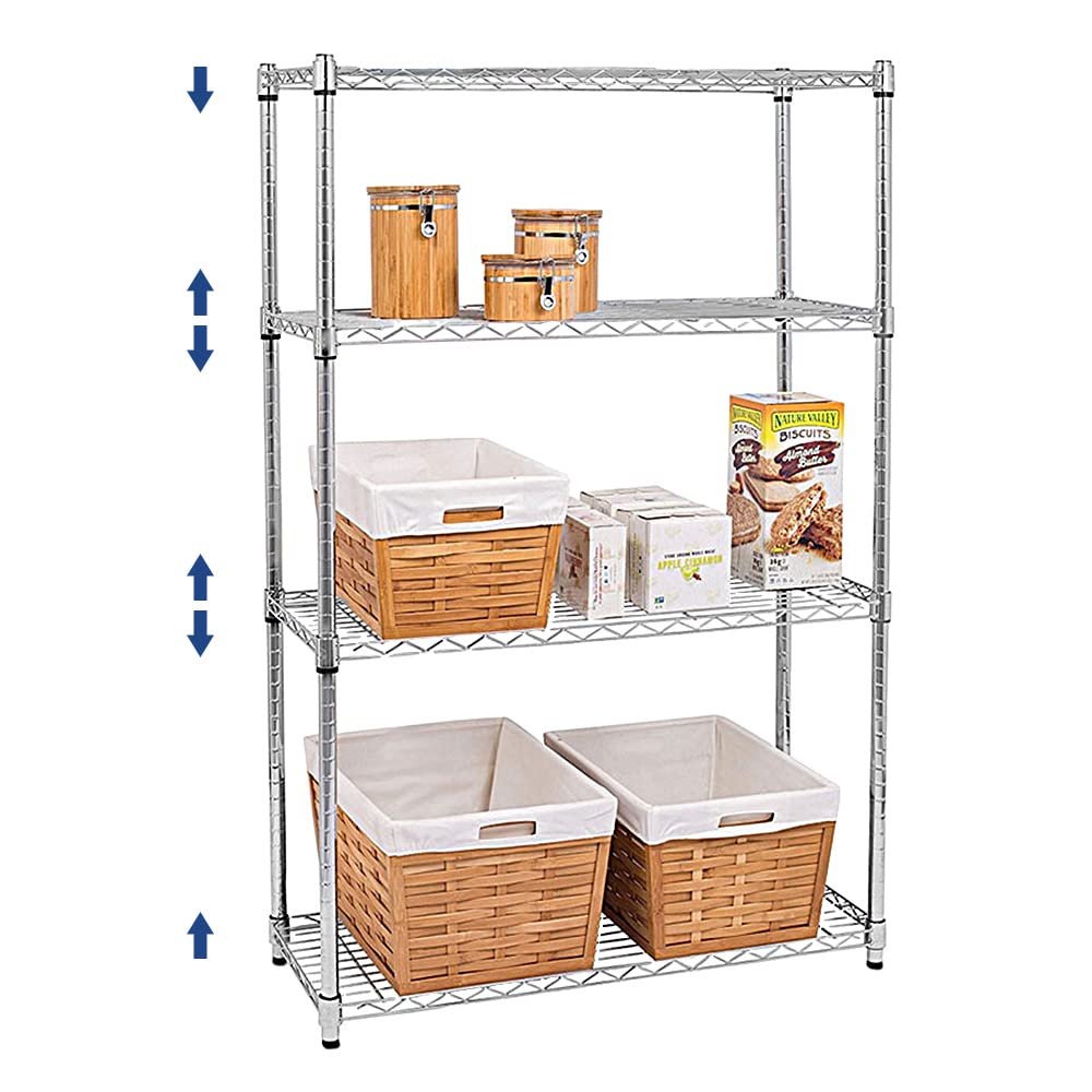 4 Tier Wire Shelving Rack with NSF Certified, Adjustable Metal Shelves for Storage, 4 Tier Chrome Shelving Unit with Leveling Feet, 18"D X 29.5"W X 59"H, 300Lbs Capacity, For Kitchen, Pantry, Garage