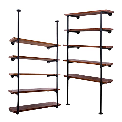 LINKPIPES Industrial Pipe Shelving, Shelf Brackets DIY Open Book Shelf for Office Room Kitchen Wall Shelves(2Pcs 5Tier,71.84" Tall,11" deep,Hardware Only)
