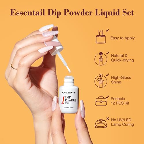 AZUREBEAUTY Dip Powder Nail Kit Starter, Orange Brown Glitter, 4 Fall Pumpkin Maple Dark Colors Set, French Halloween Nail Art Base Top Coat Activator Essential Liquid Manicure DIY Salon 12 PCS