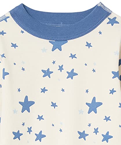 Moon and Back by Hanna Andersson Unisex Toddlers' Organic Cotton Long-Sleeve Top and Bottom Pajama Set, Blue Ecru Stars, 2T
