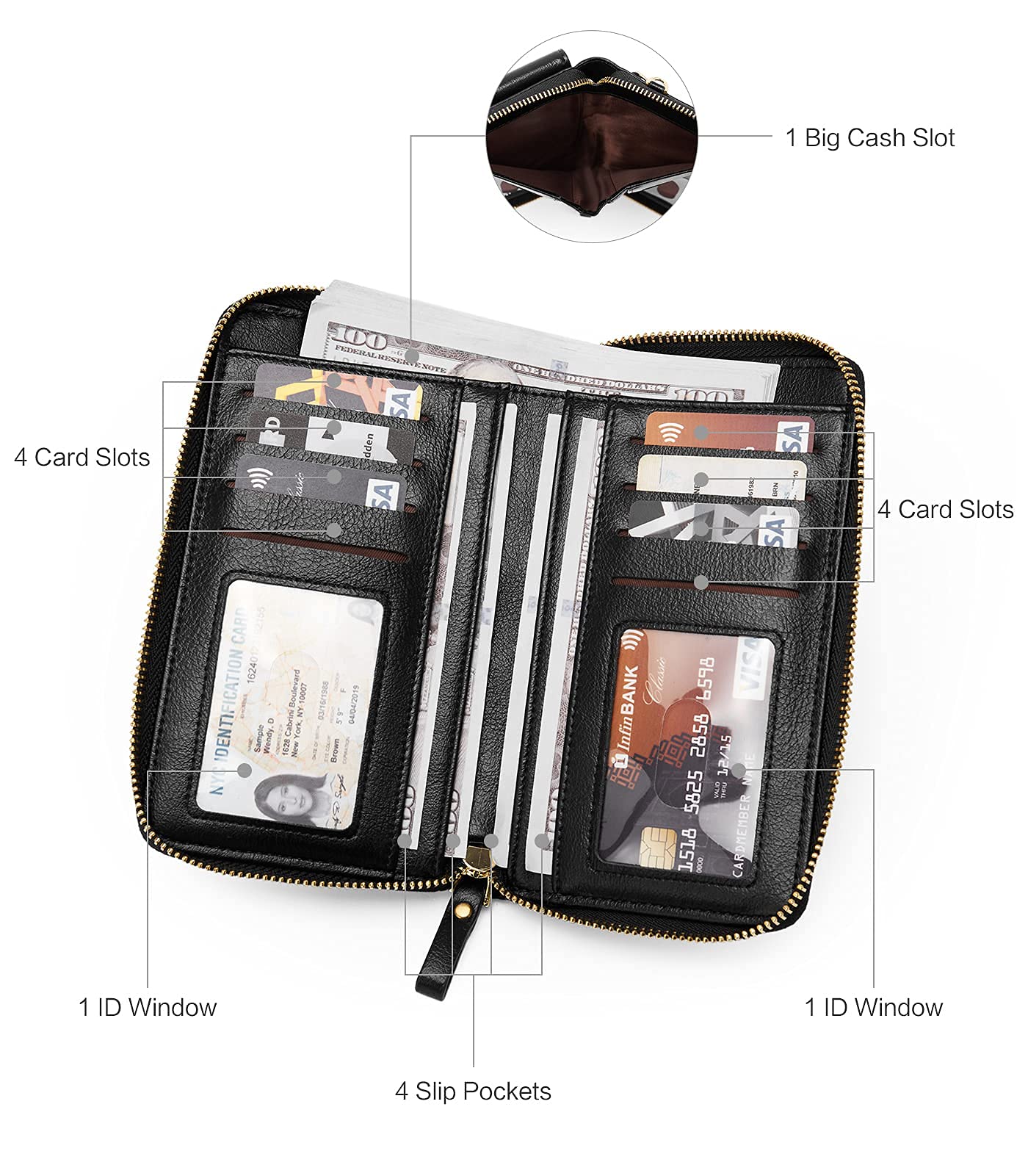 BROMEN Small Cell Phone Purse Crossbody Bags for Women Vegan Leather Wallet Purses with Credit Card Holder Black