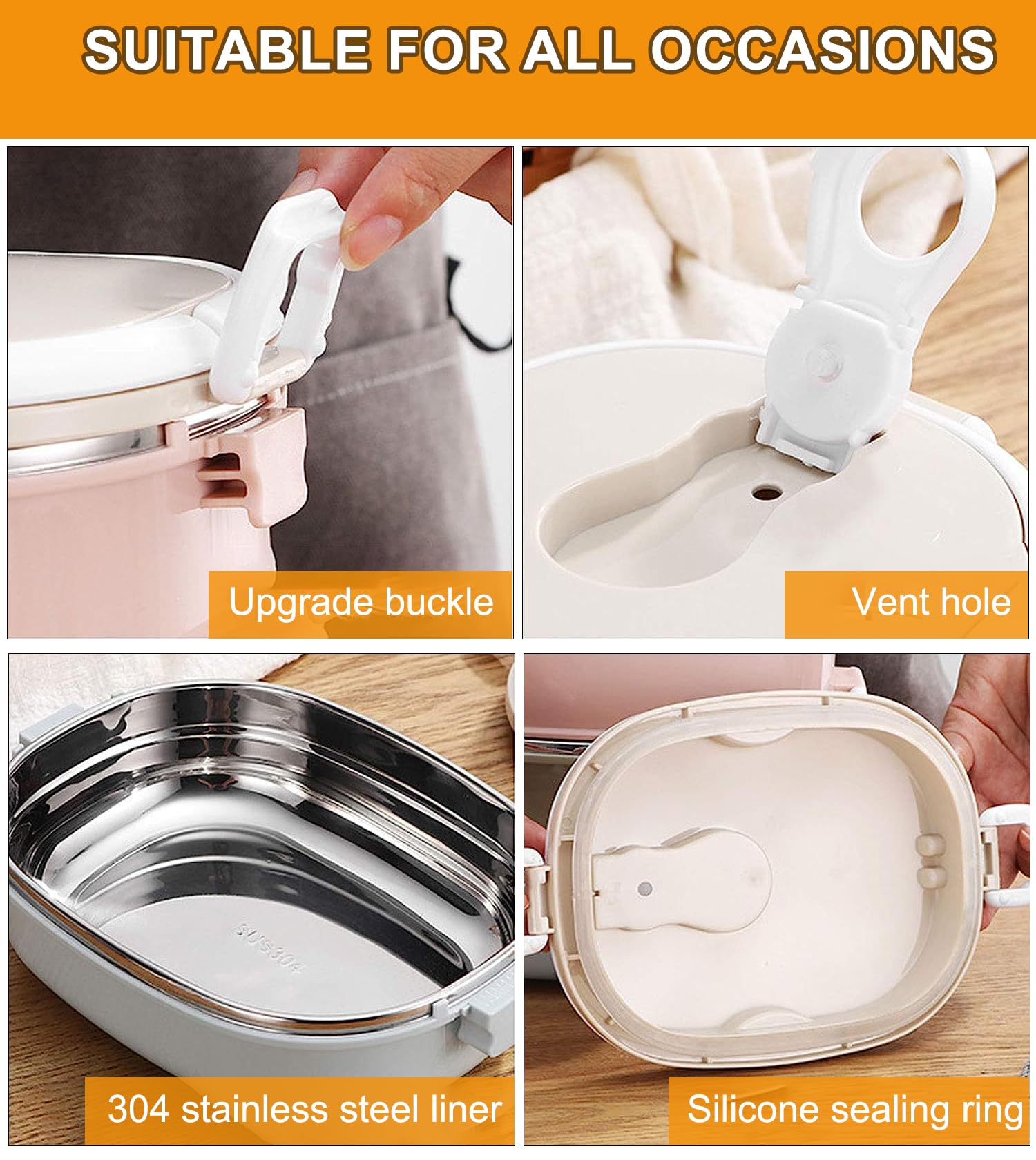900ml Lunch Box, 304 Stainless Steel Adult Lunch Containers Portable Leakproof Eco-Friendly Hot and Cold Food Stackable Bento Box Food Storage for Office Outdoor Travel(1 Layer)