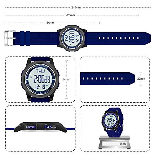 Beeasy Mens Digital Watch Waterproof with Alarm Stopwatch Countdown Timer Dual Time, 12/24 Hours Thin Digital Wrist Watches for Men Women, Blue