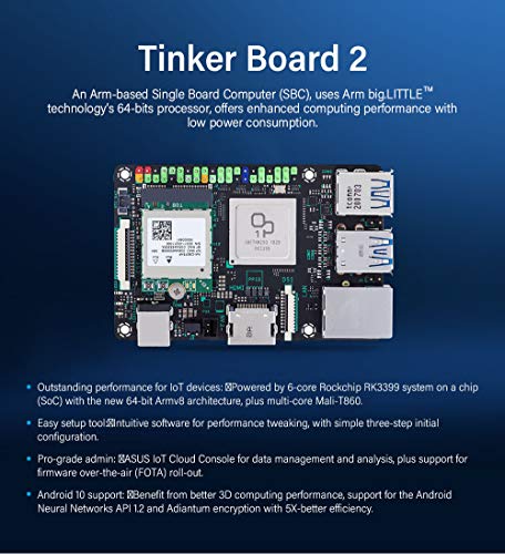 Tinker Board 2 6-Core 2.0 GHz Rockchip RK3399 Single Board Computer 2GB RAM GB LAN Wi-Fi & Bluetooth 5.0 GPIO Connectivity Support 4K Dual-Display