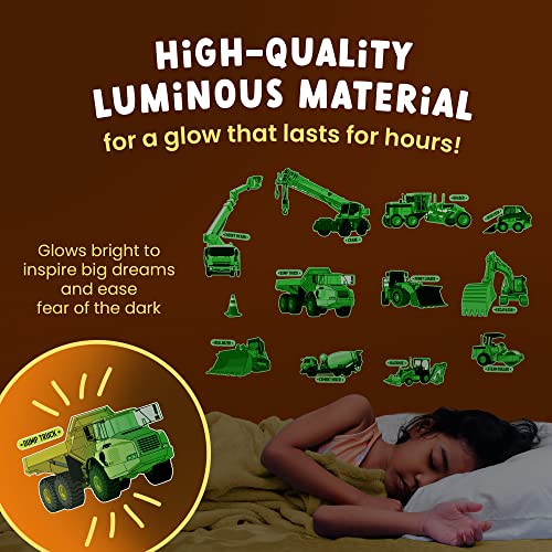 Glow in The Dark Construction Wall Stickers - 10 Large Bright Wall Decals for Bedroom Walls and Ceilings - Glowing Decorations for Boys Room and Girls Room