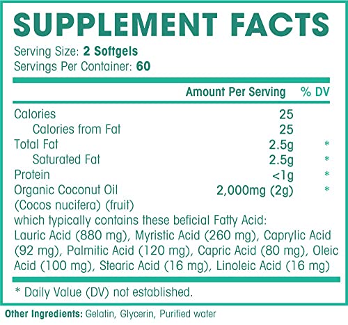 Natures Wellness Organic Coconut Oil 2000mg - Healthy Skin, Nails, Hair Growth – Extra Virgin, Cold Pressed, Unrefined Non GMO - Rich in MCT MCFA - Support Brain Function