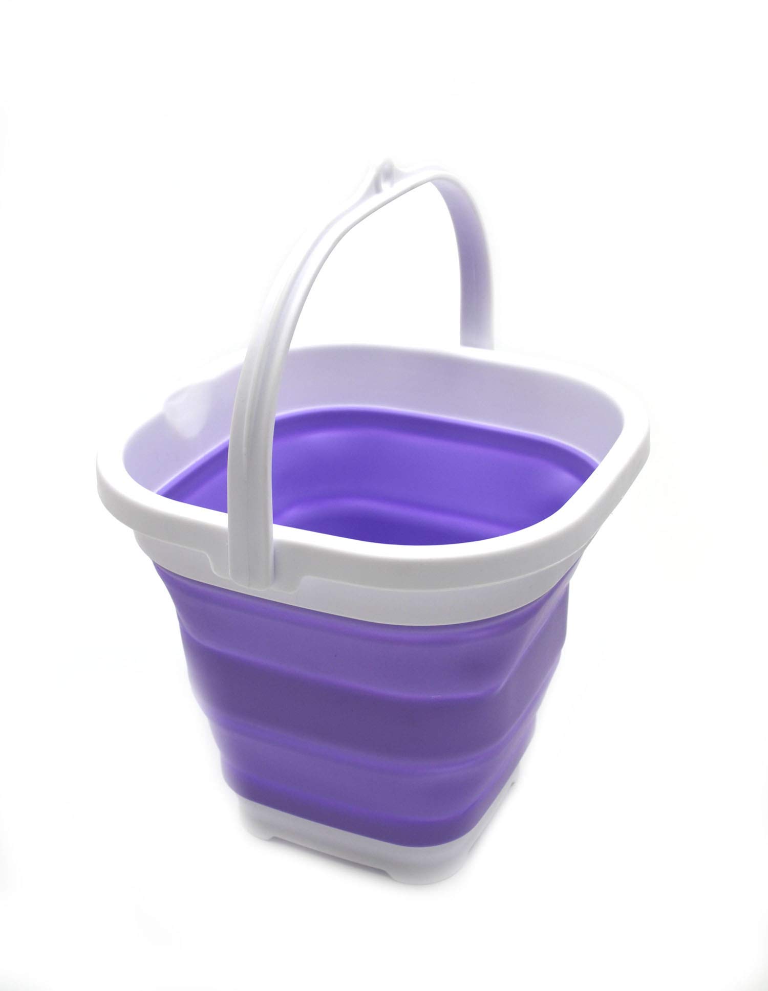 SAMMART 2.6L (0.68 Gallon) Super Mini Square Collapsible Plastic Bucket - Foldable Square Tub - Portable Fishing Water Pail - 2 Pieces Box Pack (Grey + Purple)