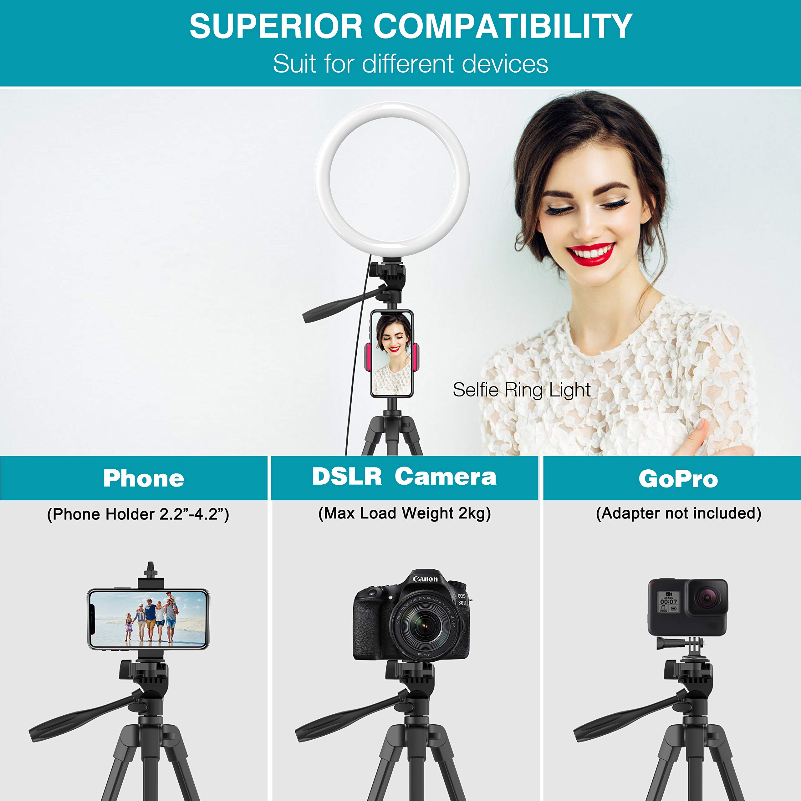 54" Phone Tripod Stand Extendable, Lightweight Aluminum Tripod for iPhone with Remote, Phone Holder for Live Stream & Selfies, Video Recording, Compatible with Phone/GoPro/Digital Cameras