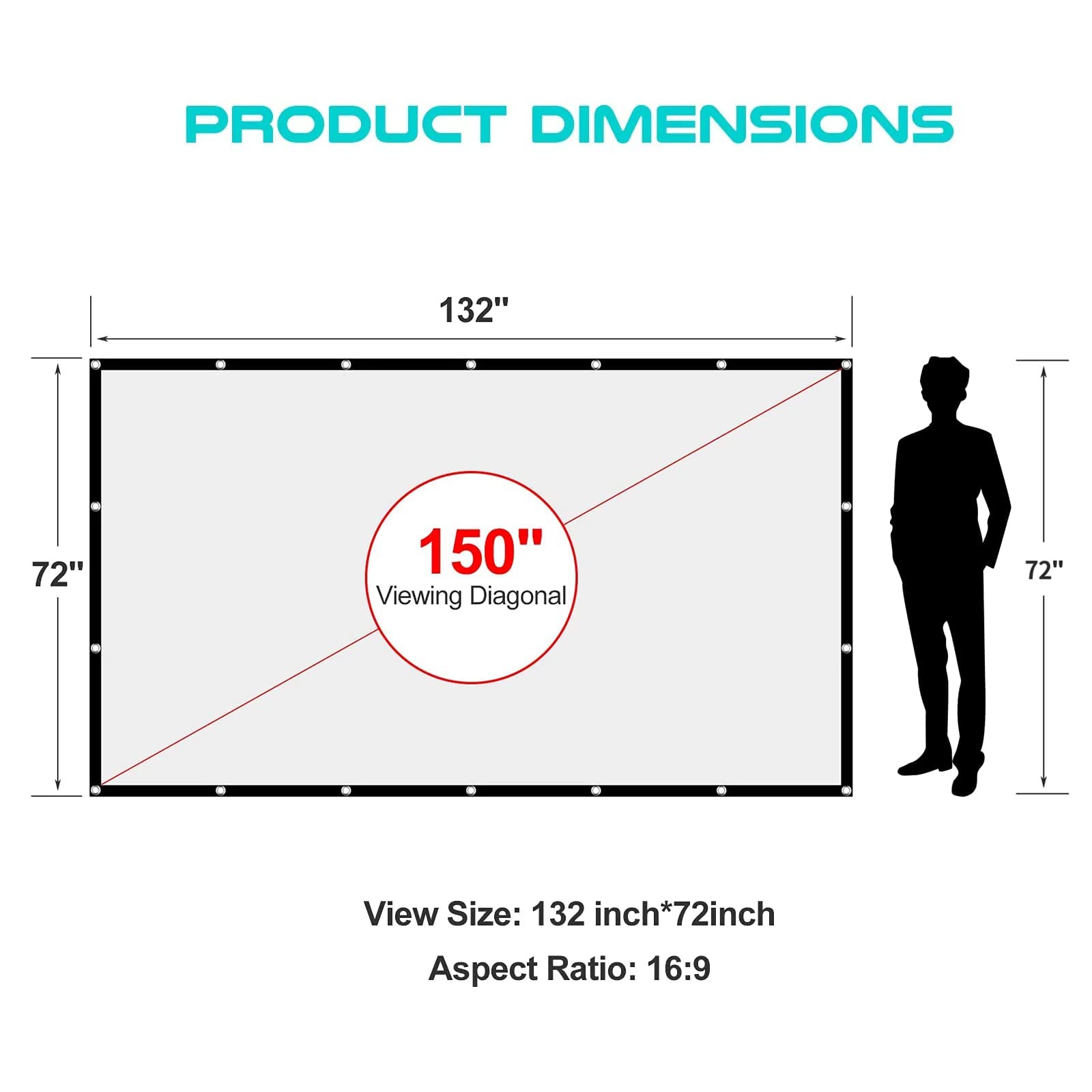 AAJK 150 inch Projector Screen, Portable Projection Screen 16:9 Foldable Washable Spandex Sheet Outdoor Movies Screen,for Indoor Outdoor use(White)