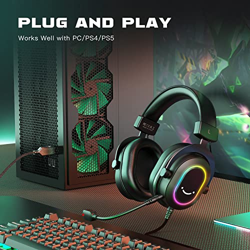 FIFINE PC Gaming Headset and Studio Headphones, Wired Headphones with Microphone-7.1 Surround Sound for Laptop with EQ Mode, RGB, Soft Ear Pads,Monitor Headphones for Streaming Podcast (H6+H8)