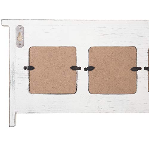 MyGift 16-Inch Wall-Mounted Vintage White Wood Entryway Display Shelf with 3 x 3 Picture Frames & Key Hooks