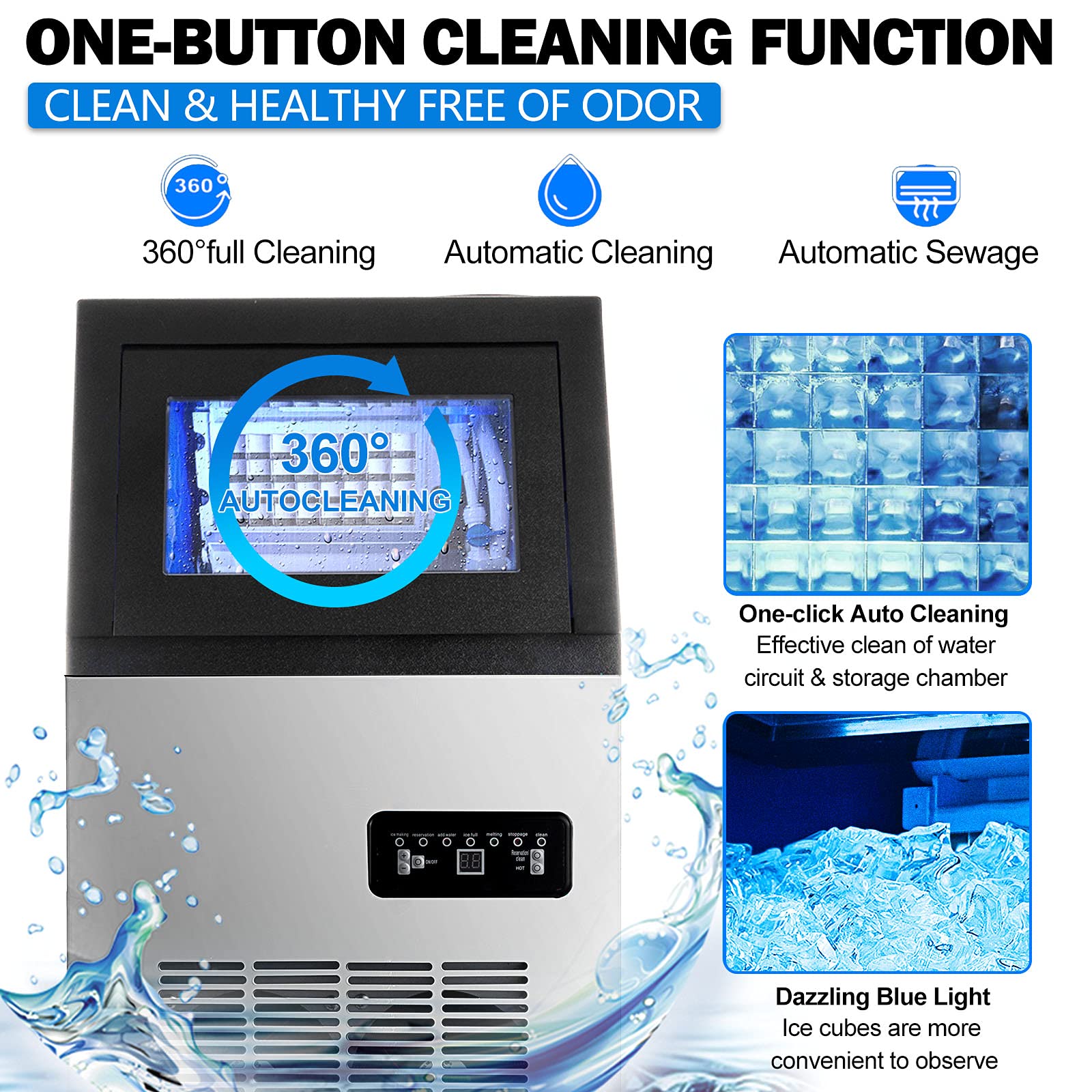 SmaketBuy Commercial Ice Maker 110LBS/24H Stainless Steel Commercial Ice Maker Machine Auto Operation 24LBS Storage 32 Cubes Freestanding Commercial Ice Cube Maker for Restaurant, Coffee Shop, Bar