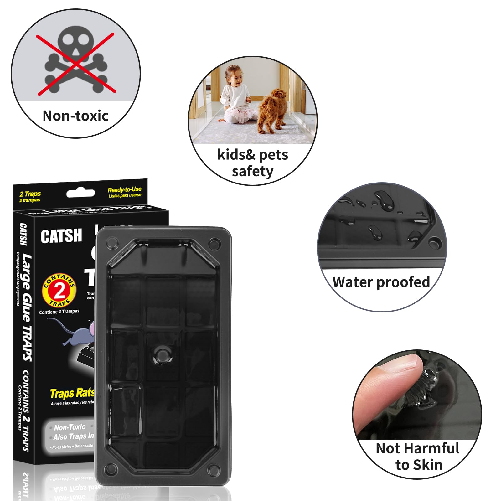 CATSH Rat Mouse Glue Traps Indoor for Home 12 Count - Mice Control Trap Large Size Waterproof Pre-Scented Super Hold Sticky Tray Non-Toxic