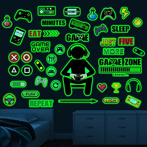 Gamer Wall Decals Stickers Glow in The Dark Wall Decals Game Wall Stickers Gaming Controller Wall Decals Game Room Decor Video Game Decal for Boys Kids Girls Bedoom Playroom Wall Decor⦠(Green)