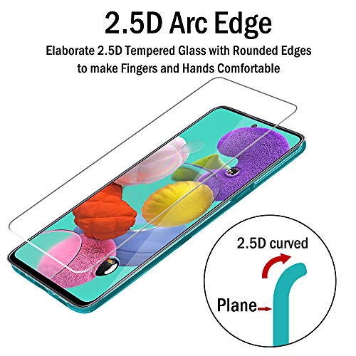 QHOHQ 3 Pack Screen Protector for Samsung Galaxy A51 4G & 5G & 5G UW with 2 Packs Camera Lens Protector, Tempered Glass Film, 9H Hardness, HD, 2.5D Edge, Anti-Fingerprint, Anti-Scratch