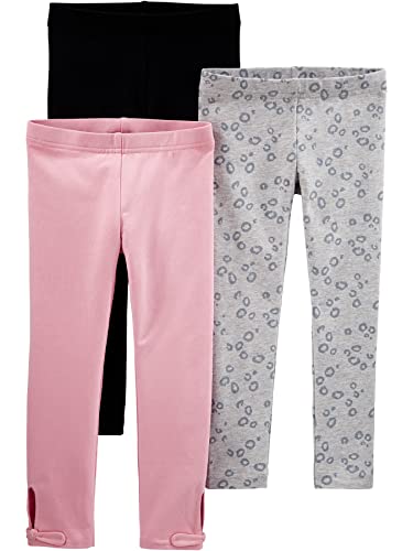 Simple Joys by Carter's Girls' 3-Pack Leggings, Black/Grey Animal Print/Pink, 5T