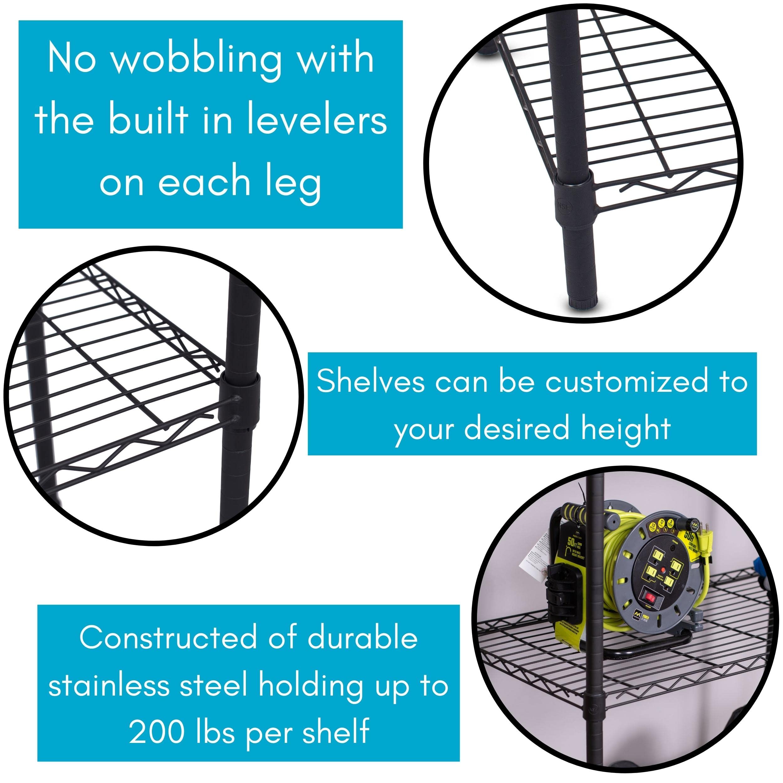 Internet's Best 5-Tier Wire Shelving - Flat Black - Heavy Duty Shelf - Wide Adjustable Rack Unit - Kitchen Storage