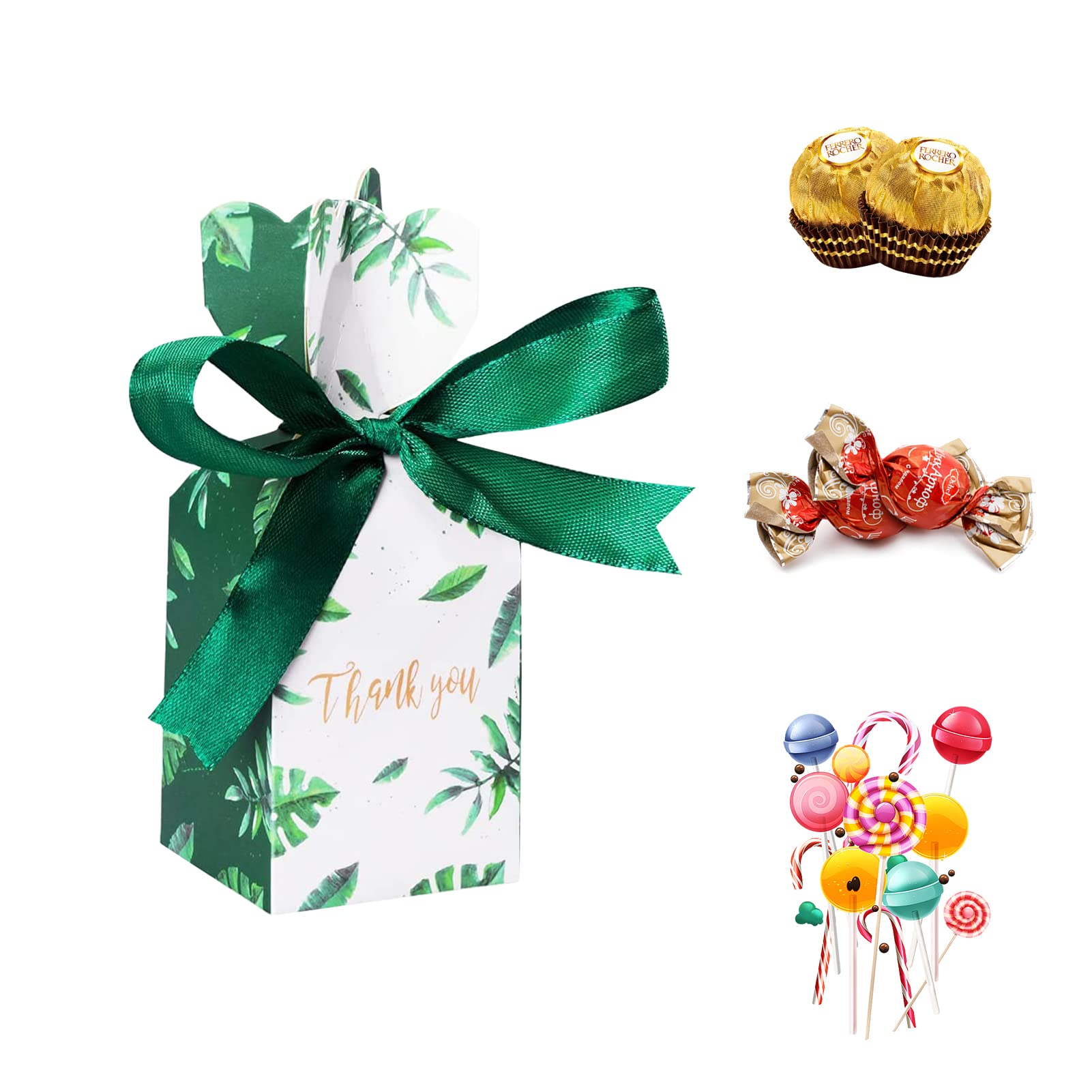 Bakbania 50 Pieces Candy Boxes Wedding Favor Boxes Green Candy Gift Boxes with Ribbons for Wedding,Bridal,Shower,Birthday Party Decoration