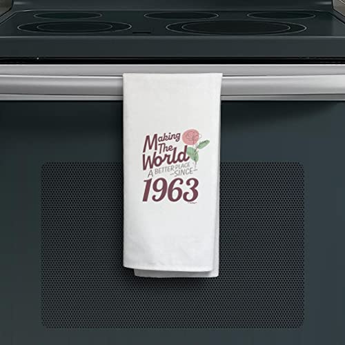 60th Birthday Gifts for Women Making The World A Better Place Since 1963 Decorative Kitchen Tea Towel White
