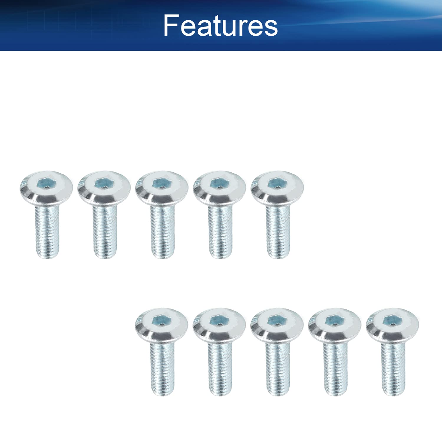 Yinpecly 10PCS M6x20mm Hex Socket Flat Head Screws Furniture Bolts Fastener Countersunk Connector Screws, Full Thread, Carbon Steel, Blue White Tone