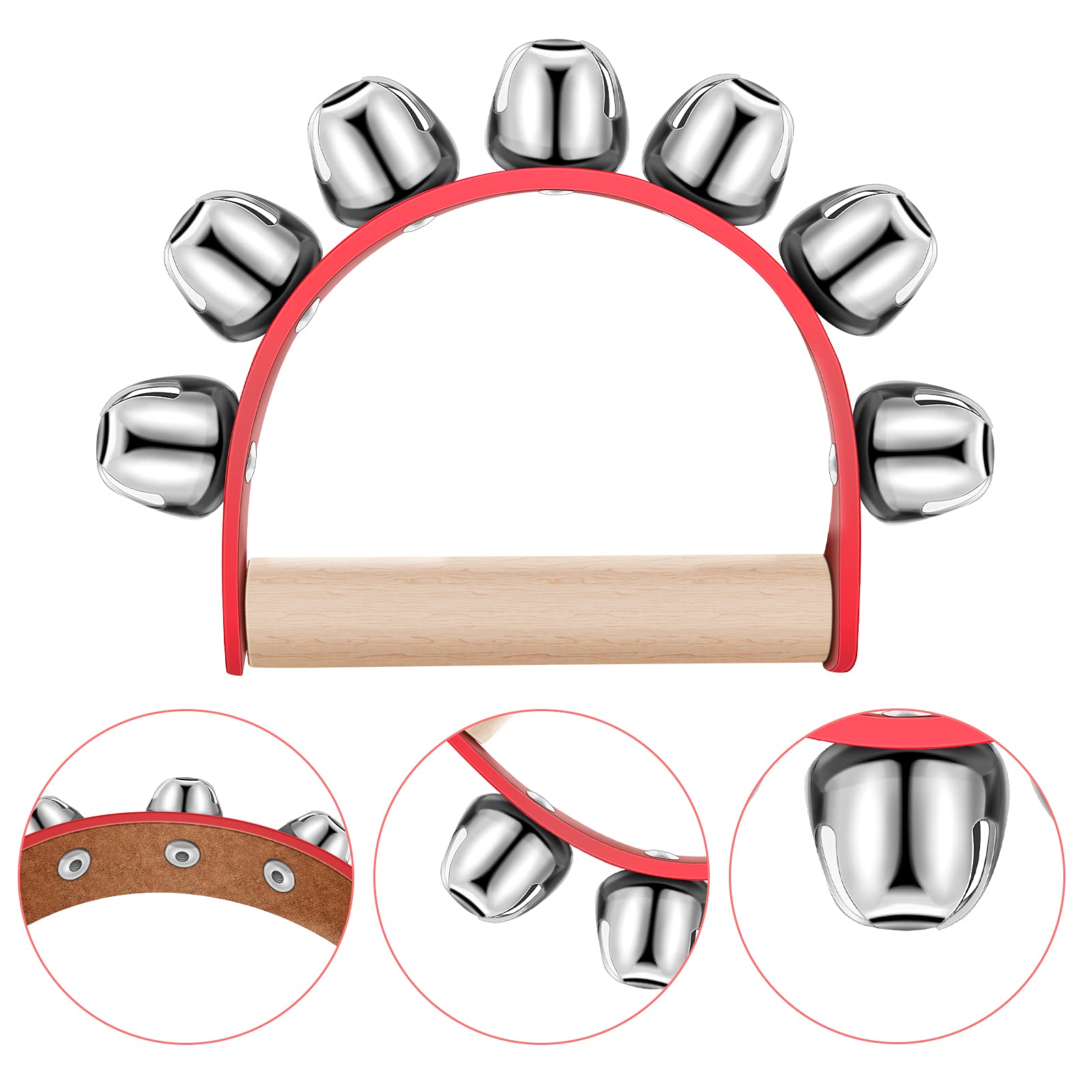6 Pieces Christmas Caroling Sleigh Bells Handheld Sleigh Bells Instrument Handheld Jingle Ring Sleigh Bells Musical Bell Instrument Wooden Handle Bells for Christmas Valentines Crafts Decor (7 Bells)