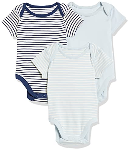 Moon and Back by Hanna Andersson Unisex Babies' Organic Cotton Short-Sleeve Bodysuit, Pack of 3, Blue, 6-12 Months